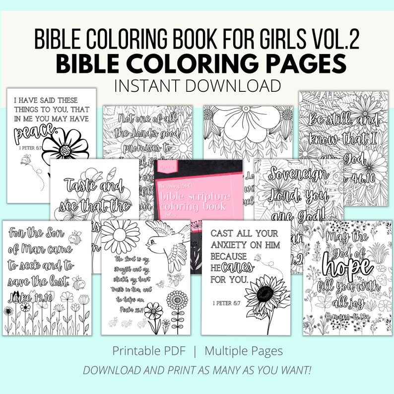 Floral Bible Verse Coloring Pages for Girls (instant Download PDF) - Etsy