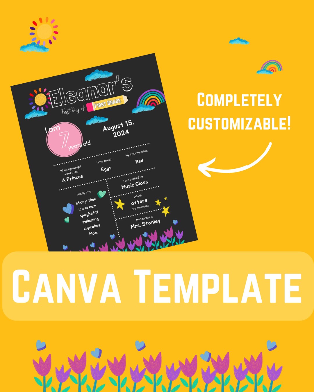 Editable First Day of School Sign, Personalized Back to School Grade ...