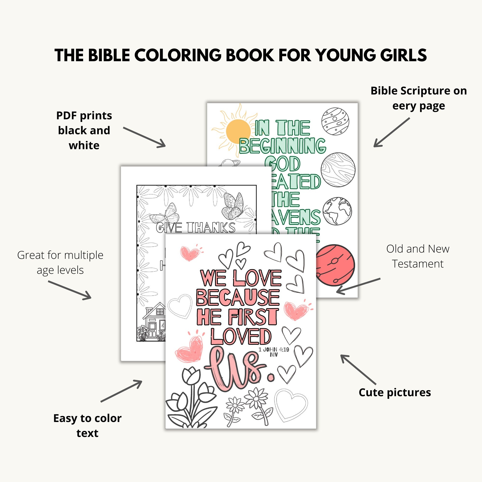Cute Bible Coloring Pages Printable, Instant Download Coloring Book for ...