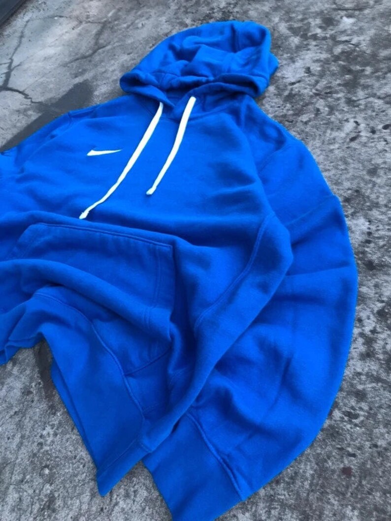 Vintage 00s Nike Hoodie Blue White Swoosh Cotton Smooth Y2k Streetwear ...