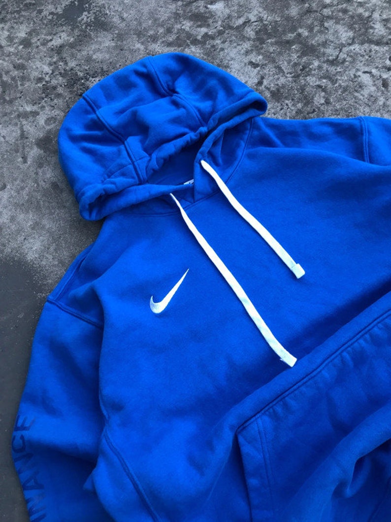 Vintage 00s Nike Hoodie Blue White Swoosh Cotton Smooth Y2k Streetwear ...