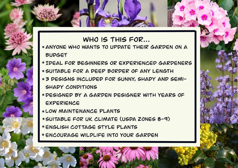 Cottage Garden Border Planting Plan for Deep Borders(digital Download ...