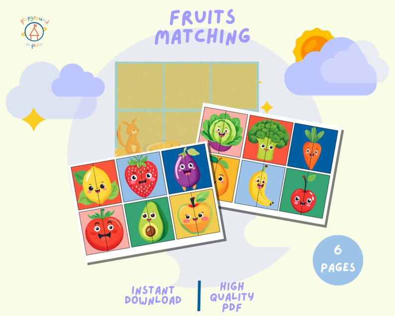 18 Fruit Matching Game for Kids, Kindergarten Match, Busy Book Toddler ...