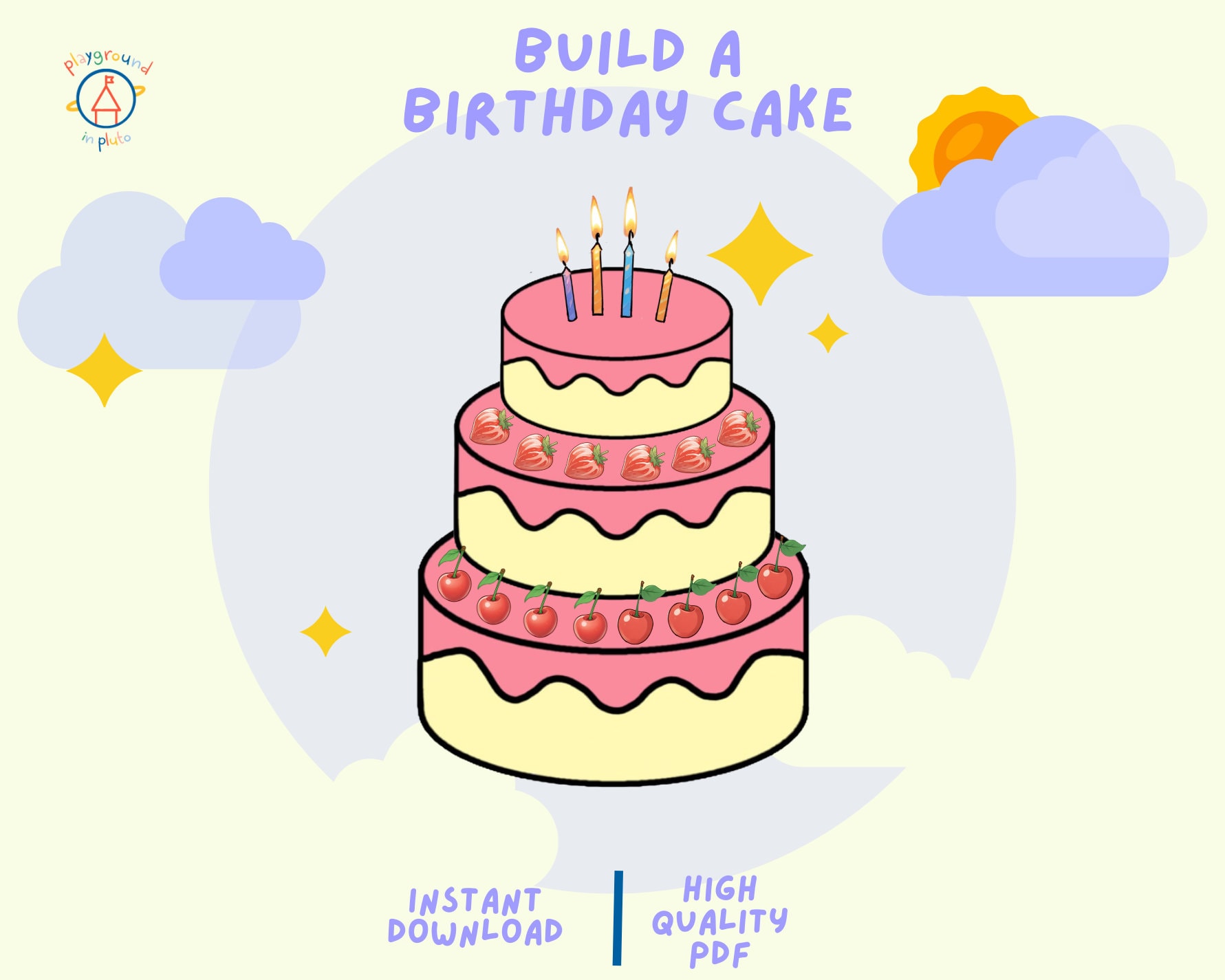 Build a Birthday Cake, Cut and Paste Paper Craft Worksheet for Kids ...