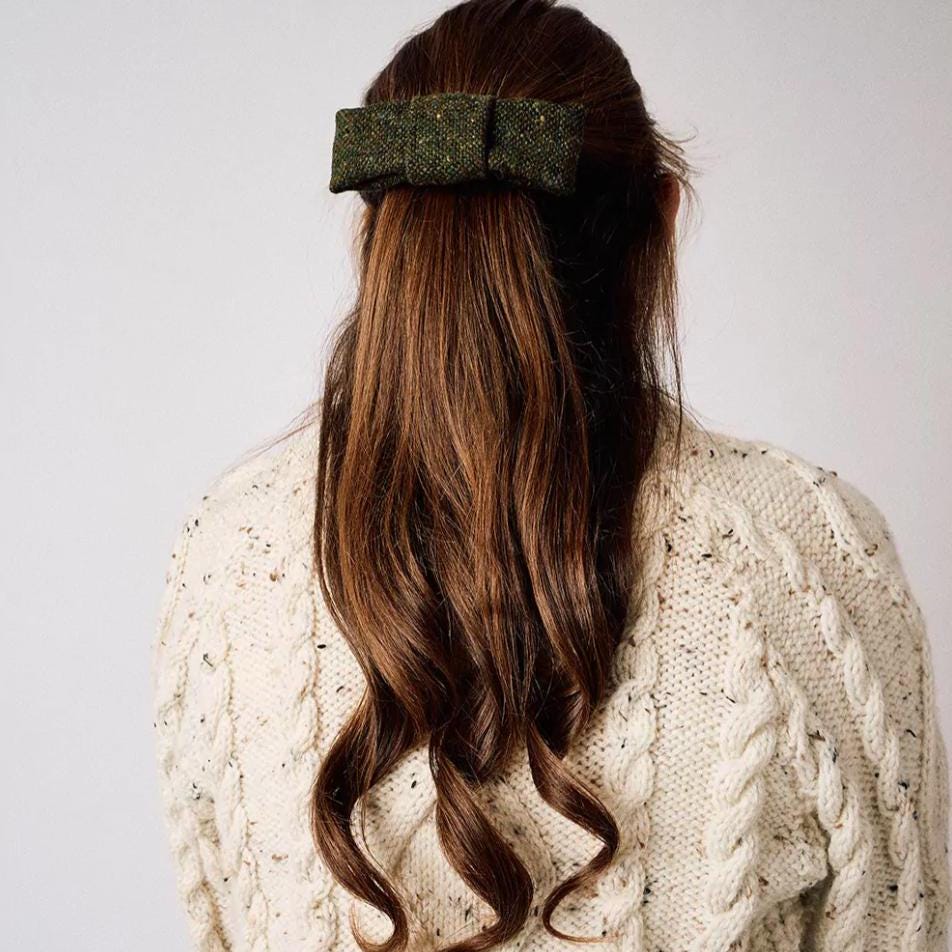 Irish Donegal Tweed Hair Bow Barrette Green Tweed With Coloured Flecks ...