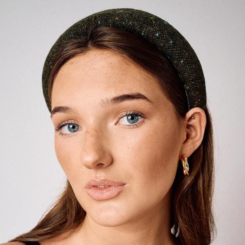 Irish Donegal Tweed Padded Wide Headband Green Tweed With Coloured ...