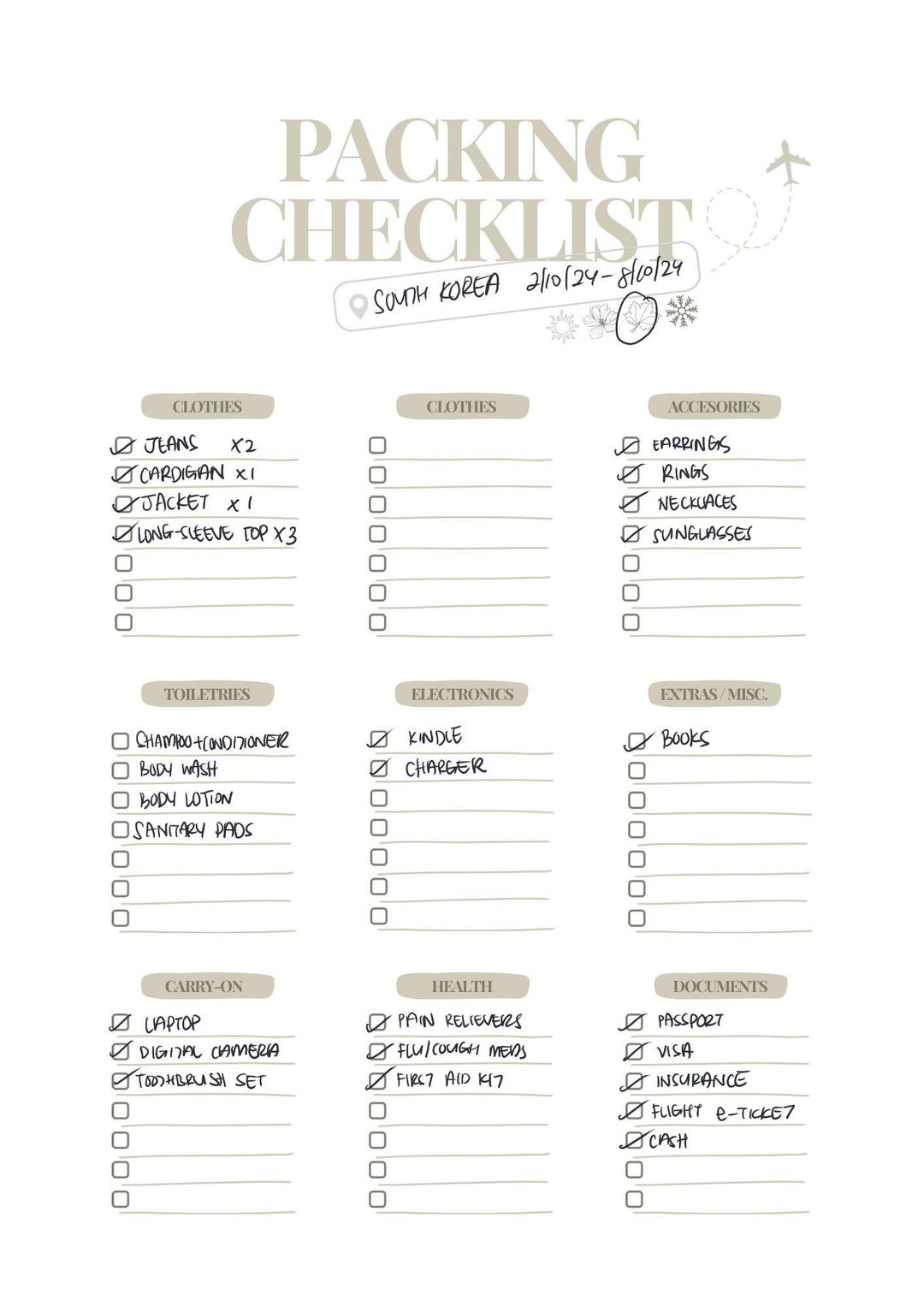 Printable Packing Checklist - Etsy