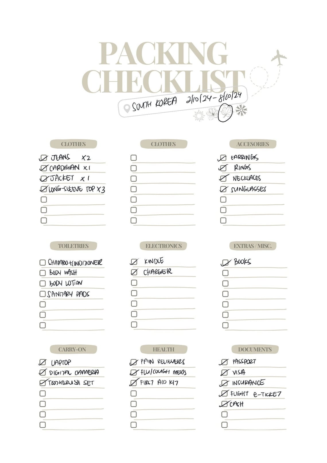 Printable Packing Checklist - Etsy