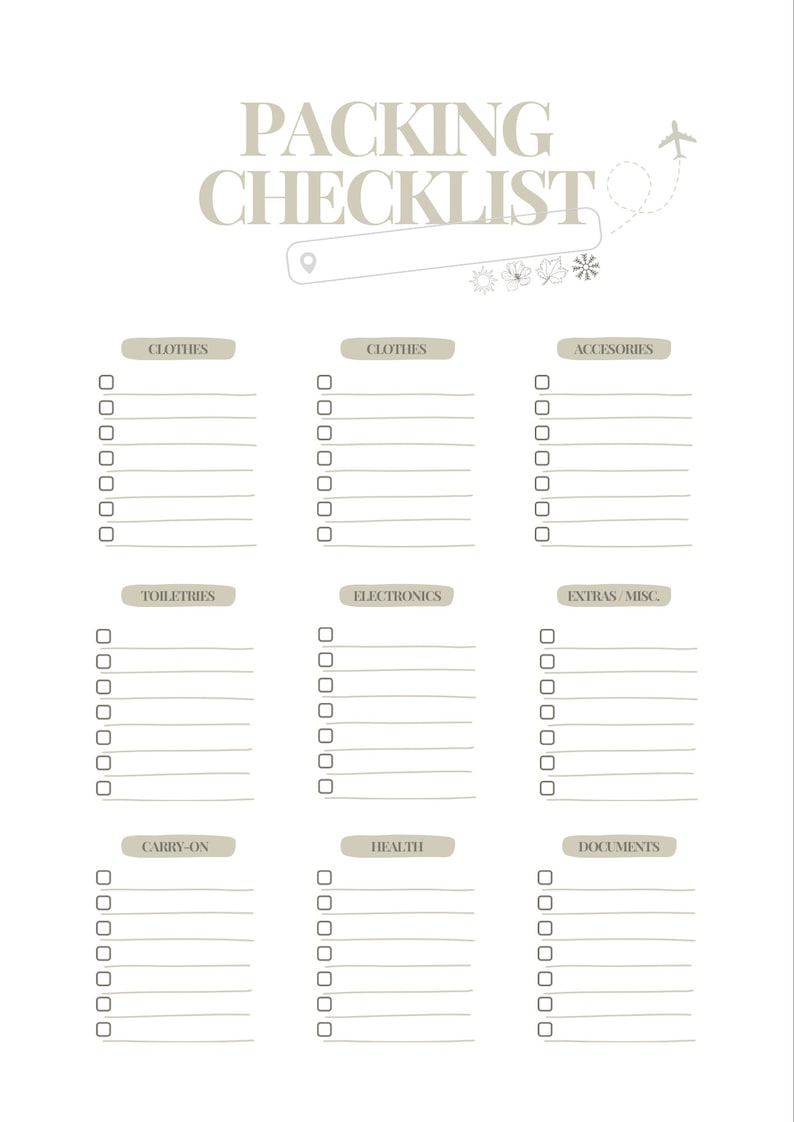 Printable Packing Checklist - Etsy