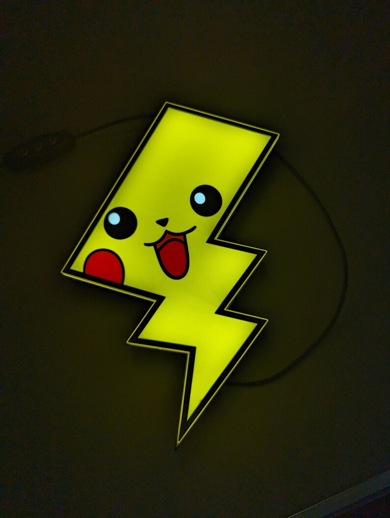 3D Printed Lightning Bolt Pikachu Wall Mounted Light Box Unique Pokémon ...