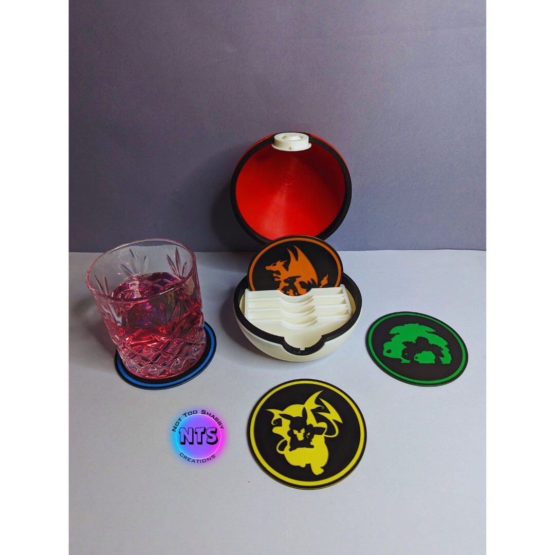 3D Printed Pokémon Coasters Set With Pokéball Storage Container Set of ...