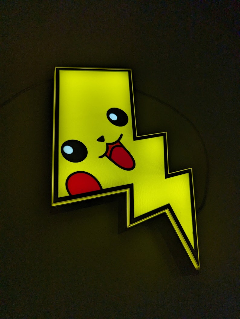 3D Printed Lightning Bolt Pikachu Wall Mounted Light Box Unique Pokémon ...