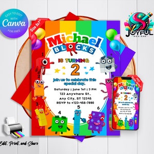 Numberblocks Birthday Invitation | Editable & Printable Template ...