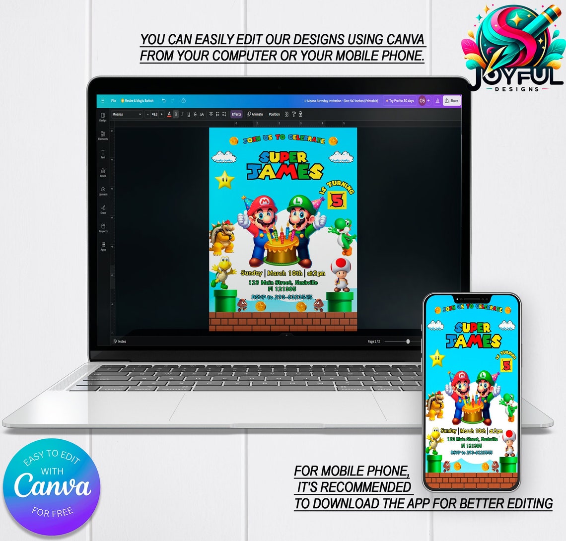 Mario Bros Birthday Invitation | Editable - Printable Invitation ...