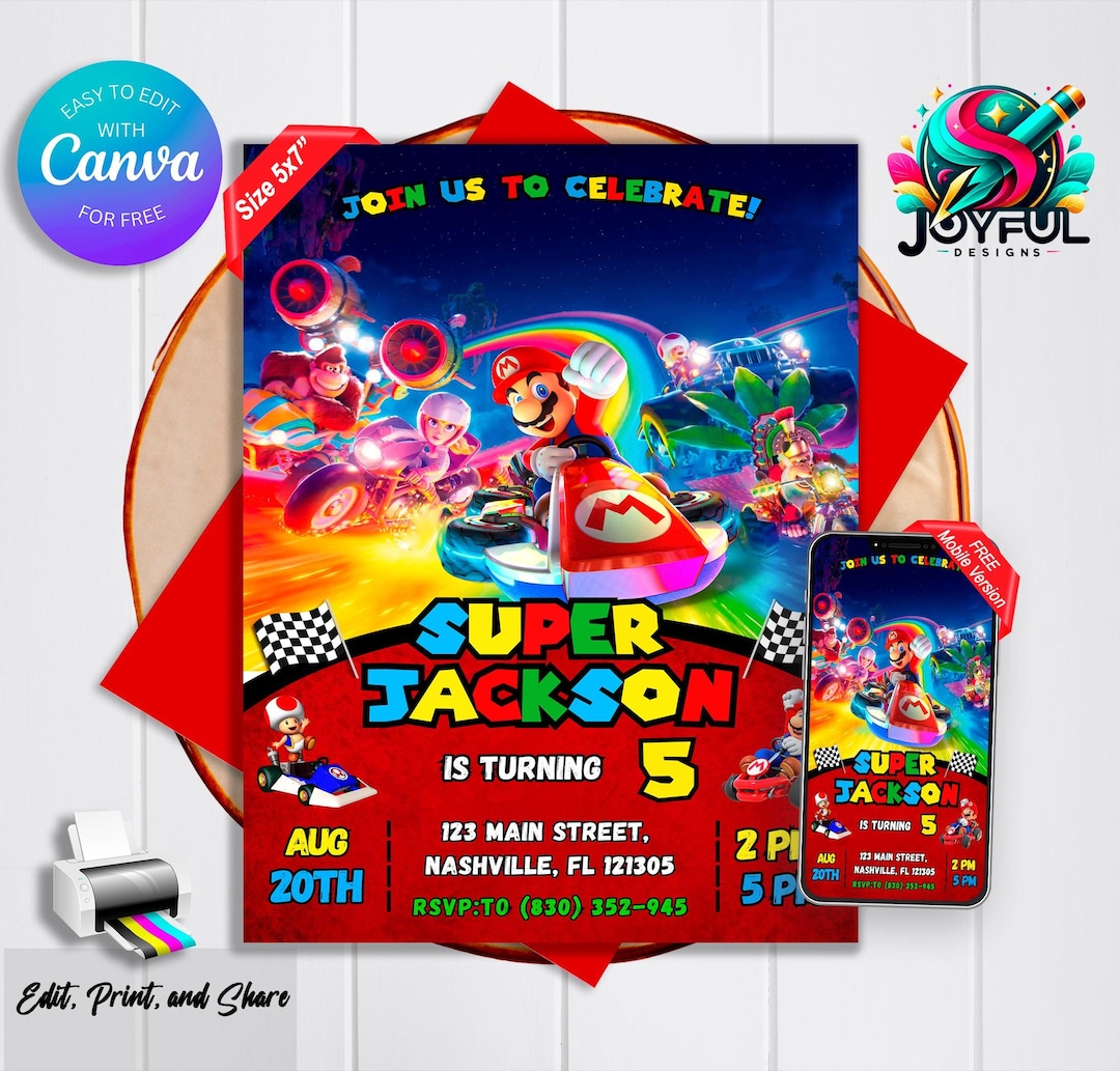 Super Mario Kart Birthday Invitation | Editable & Printable Template ...