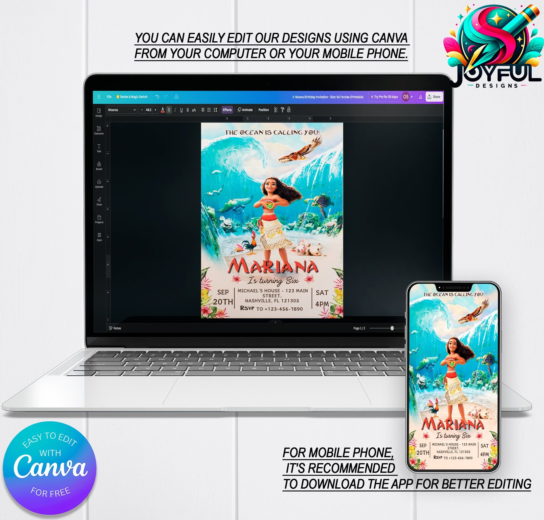 Moana Birthday Invitation | Editable & Printable Template | Charming ...
