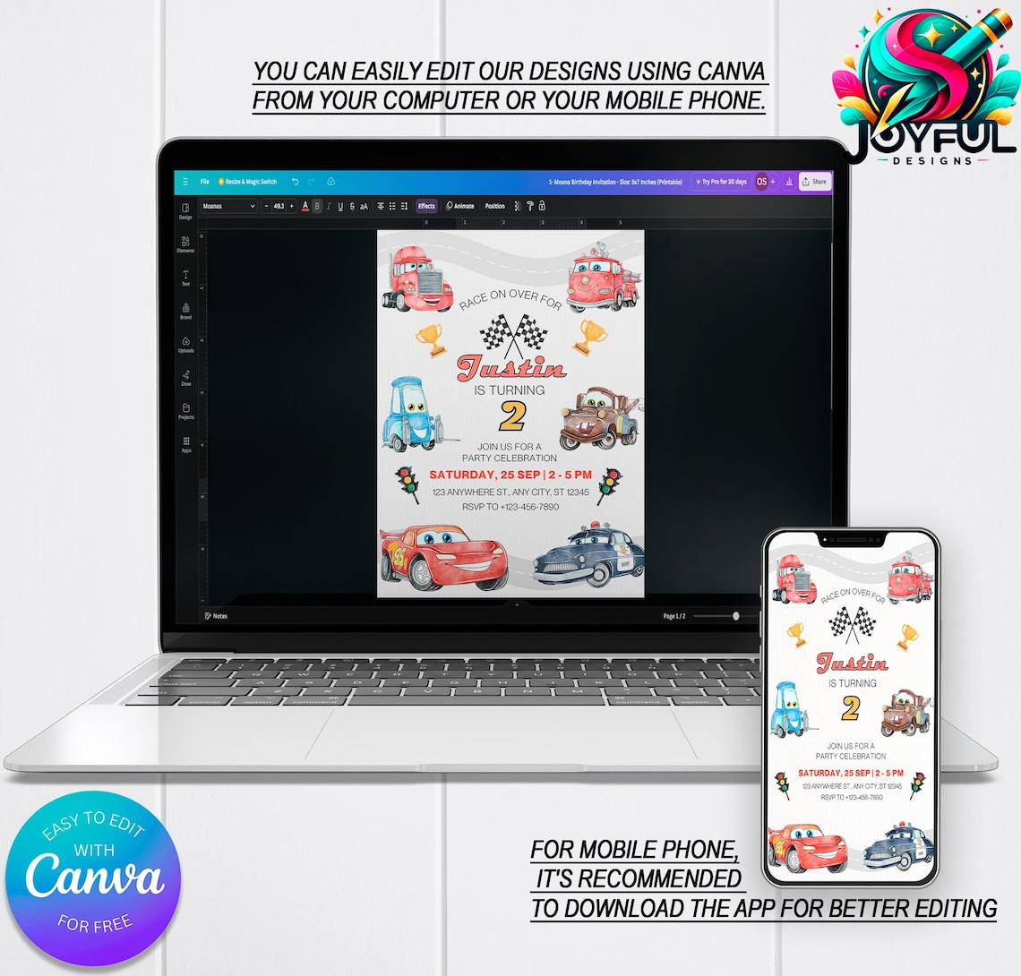Cars Birthday Invitation: Editable & Printable Template, Lightning ...