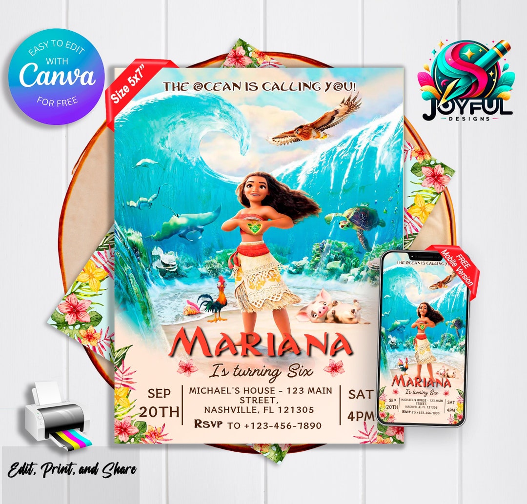 Moana Birthday Invitation | Editable & Printable Template | Charming ...