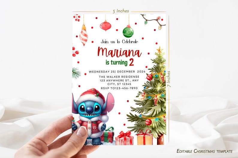 Stitch Christmas Birthday Invitation | Editable & Printable Template ...