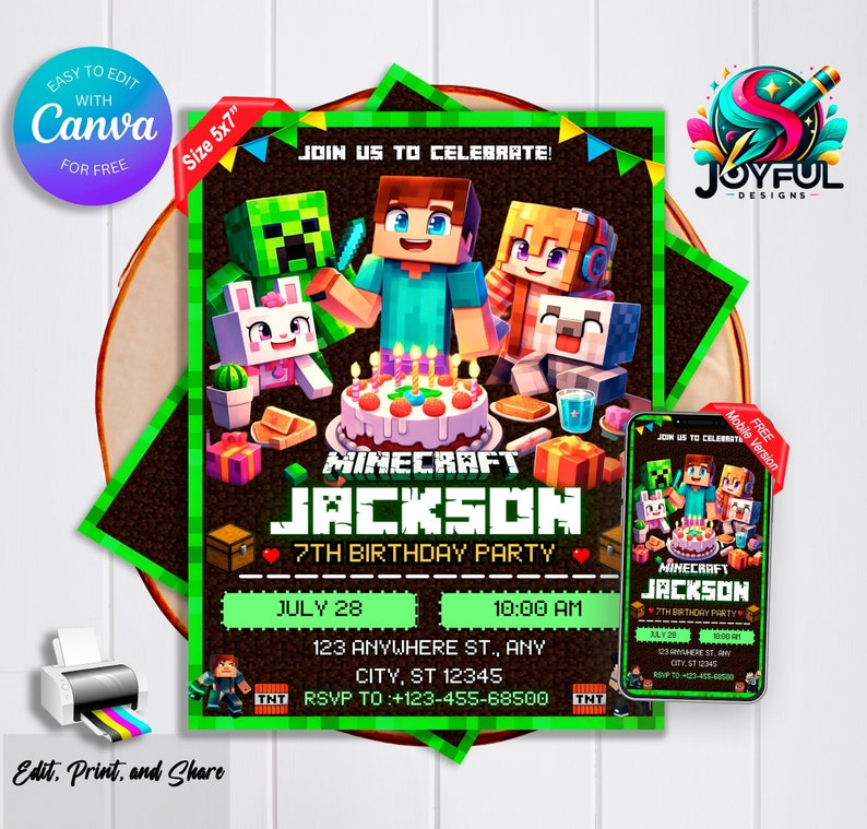 Minecraft Birthday Invitation Editable Printable Invitation Template ...