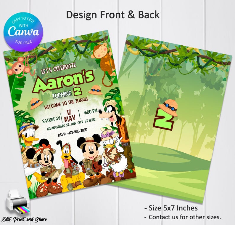 EDITABLE Mickey Friends Safari Invitation, Mouse Safari Invitation ...