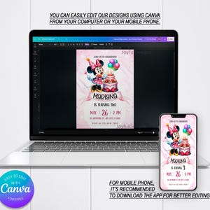 Minnie Mouse Birthday Invitation - Editable & Printable Template | Girl ...