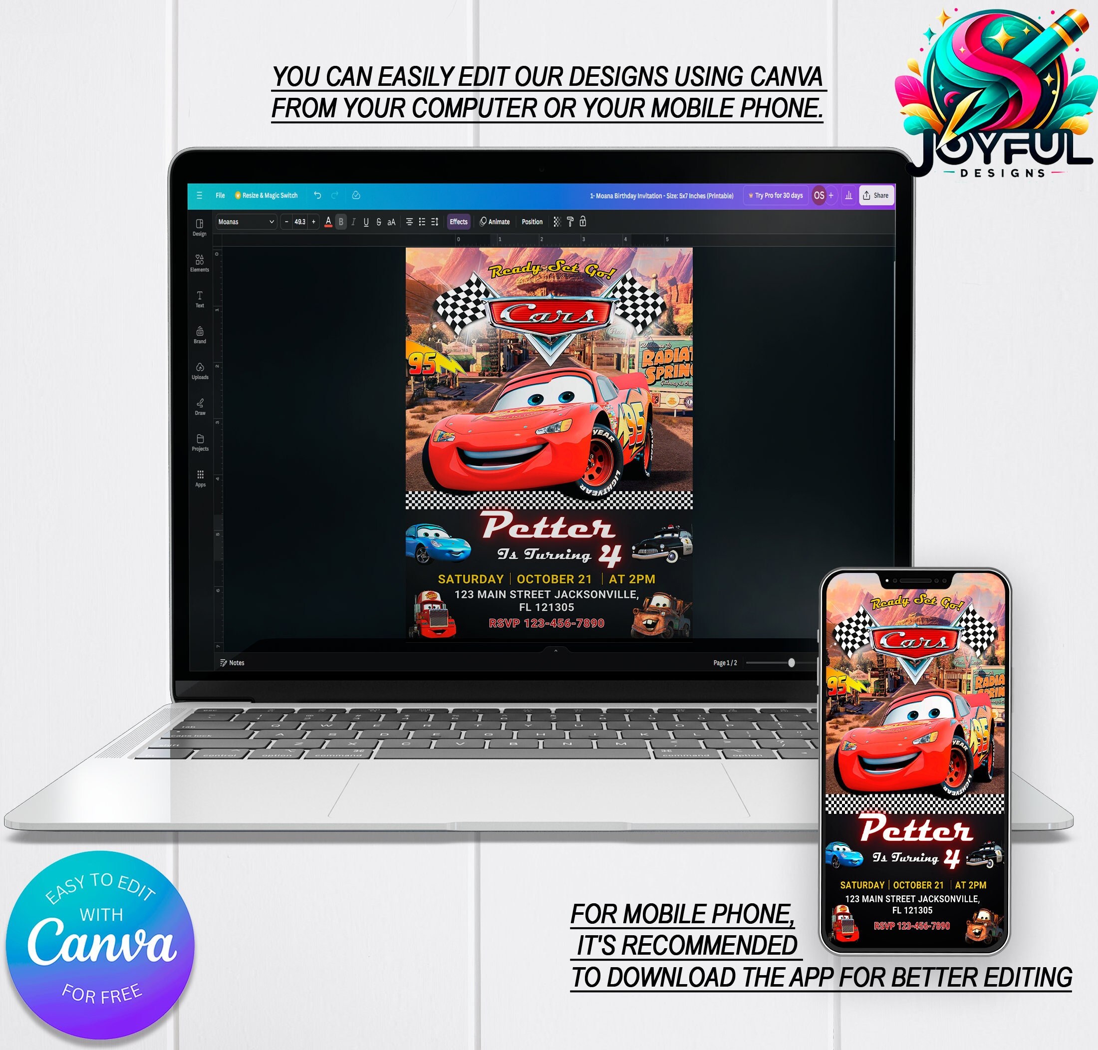 Lightning Mcqueen Birthday Invitation Editable & Printable Template ...