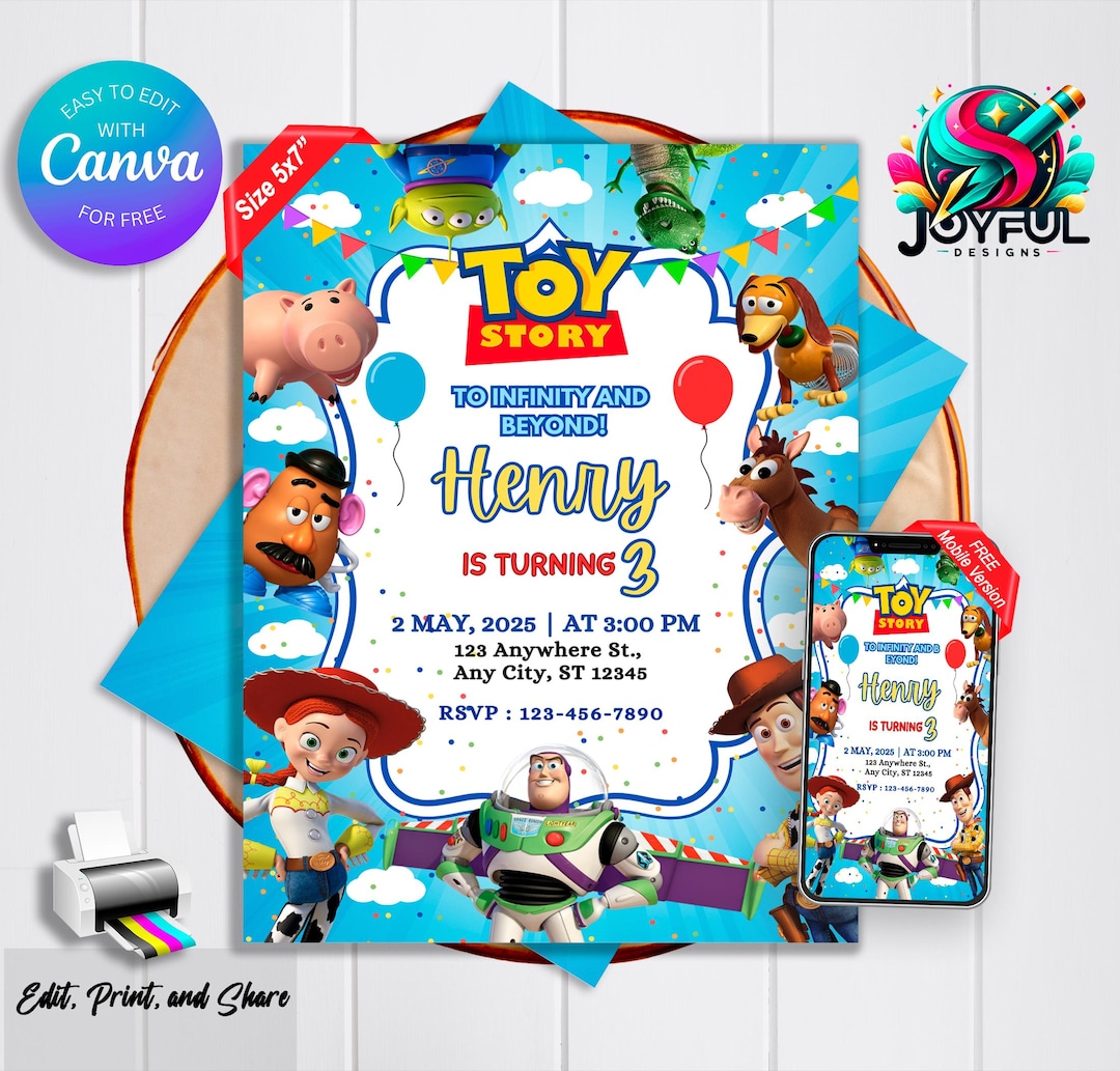 Toy Story Digital Invitation, Toy Story Birthday Party, Kids Digital ...