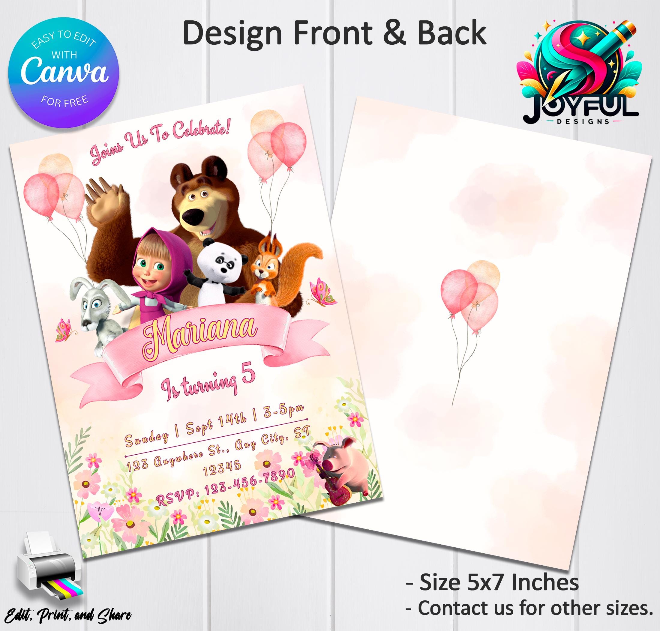 Masha and the Bear Birthday Invitation | Editable - Printable Template ...