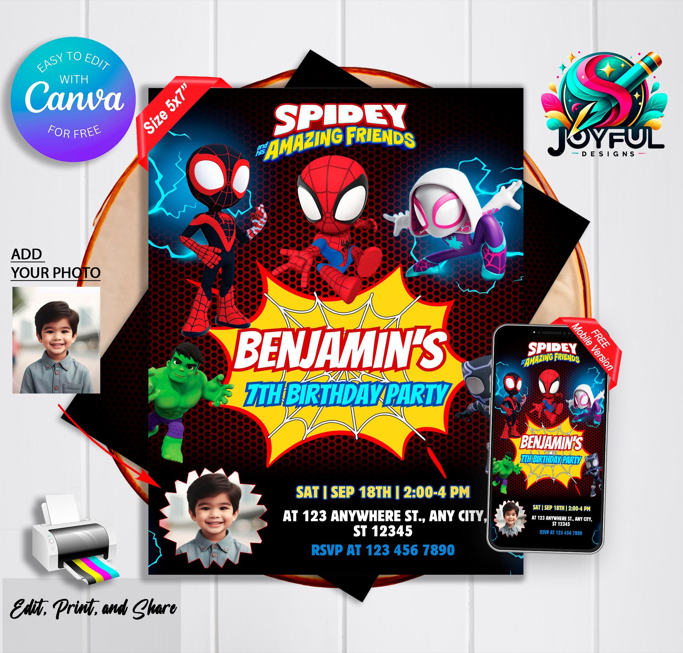 Spidey and His Amazing Friends Birthday Invitation | Editable ...