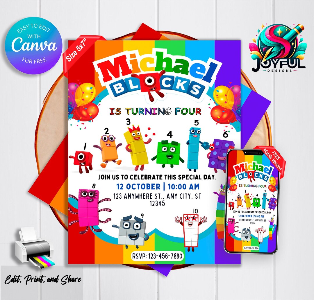 Numberblocks Birthday Invitation | Editable & Printable Template ...