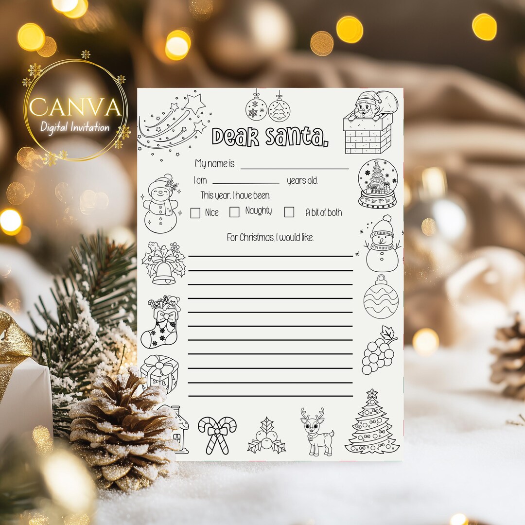 Dear Santa Letter Coloring Page – Christmas Wish List for Kids ...