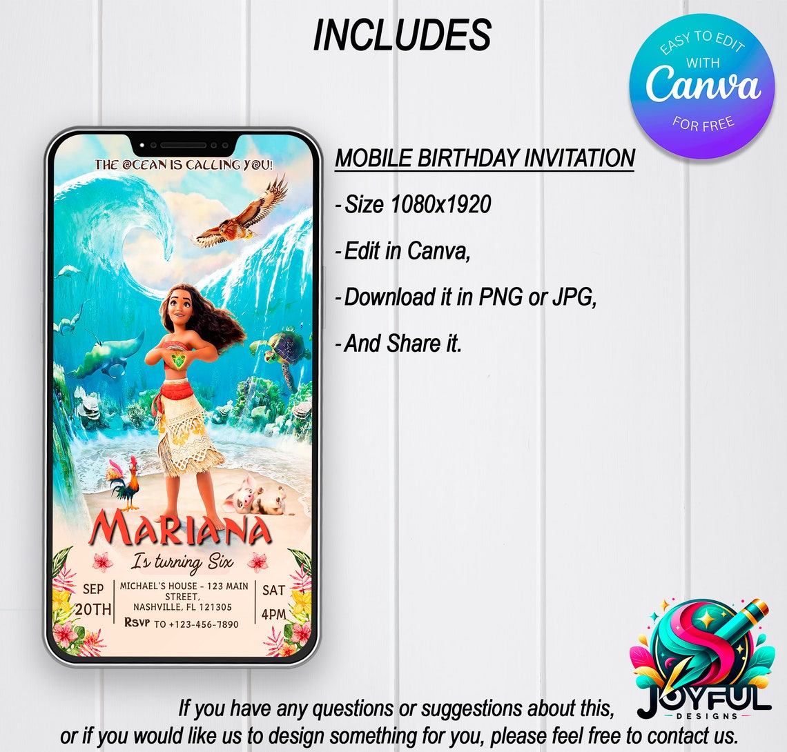 Moana Birthday Invitation Editable & Printable Template Charming Moana ...
