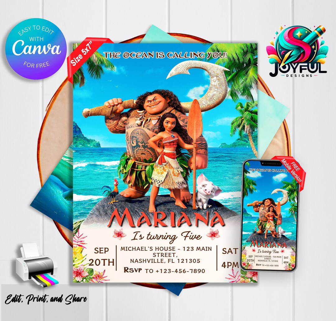 Moana Birthday Invitation | Editable - Printable Invitation Template ...
