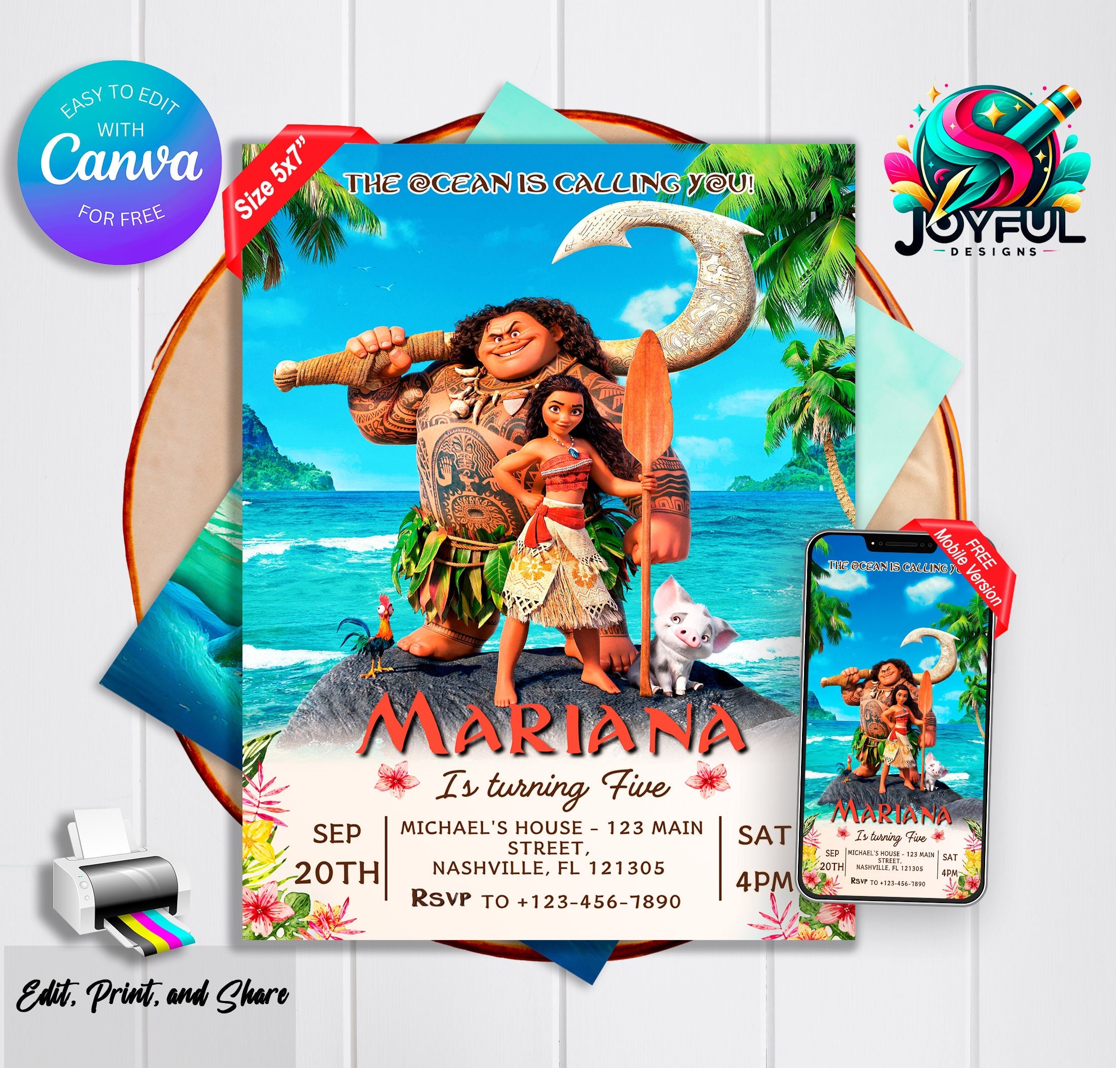 Moana Birthday Invitation | Editable - Printable Invitation Template ...