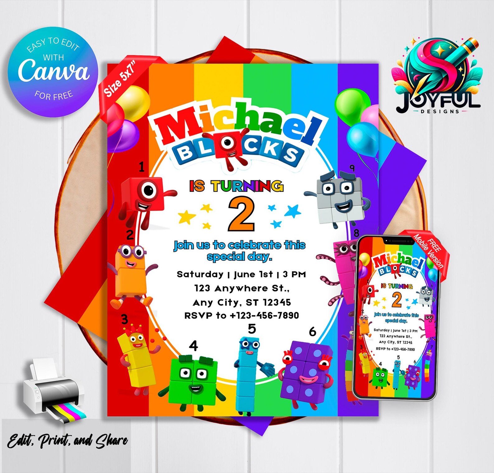 Numberblocks Birthday Invitation | Editable & Printable Template ...