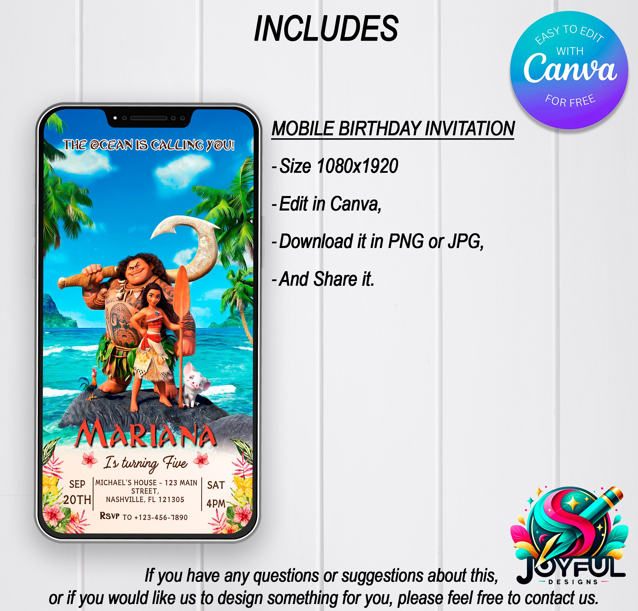 Moana Birthday Invitation | Editable - Printable Invitation Template ...
