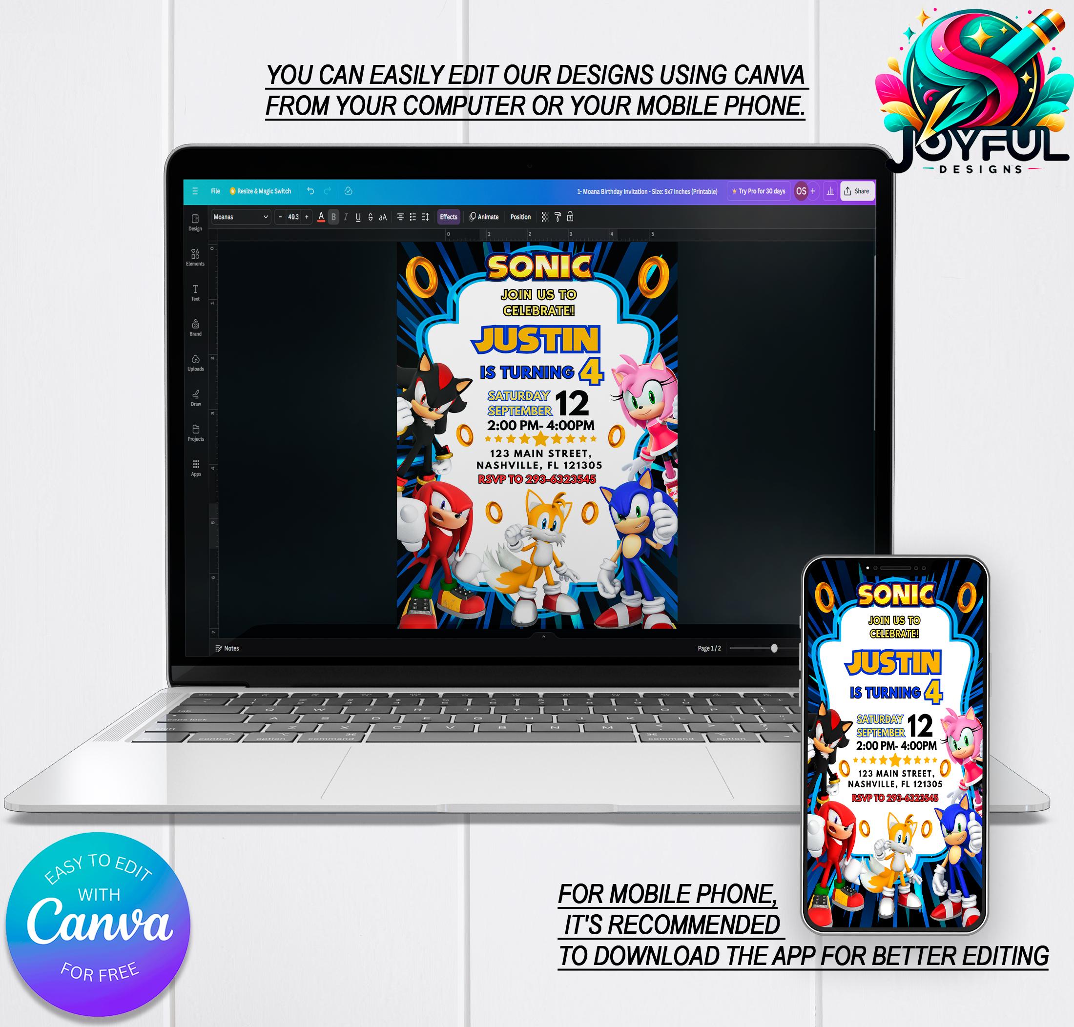 Sonic Birthday Invitation | Editable & Printable Template | Sonic the ...