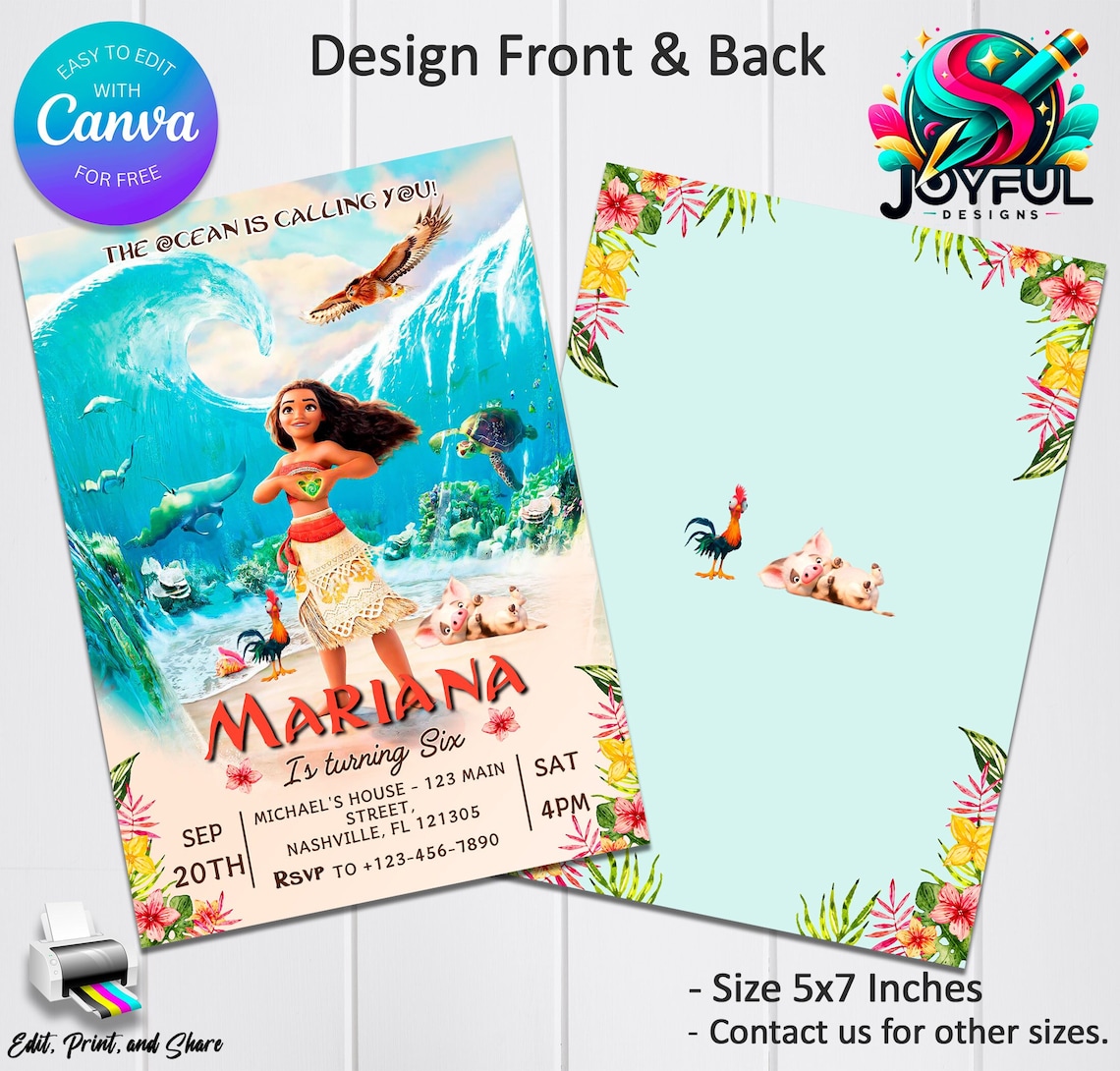 Moana Birthday Invitation Editable & Printable Template Charming Moana ...