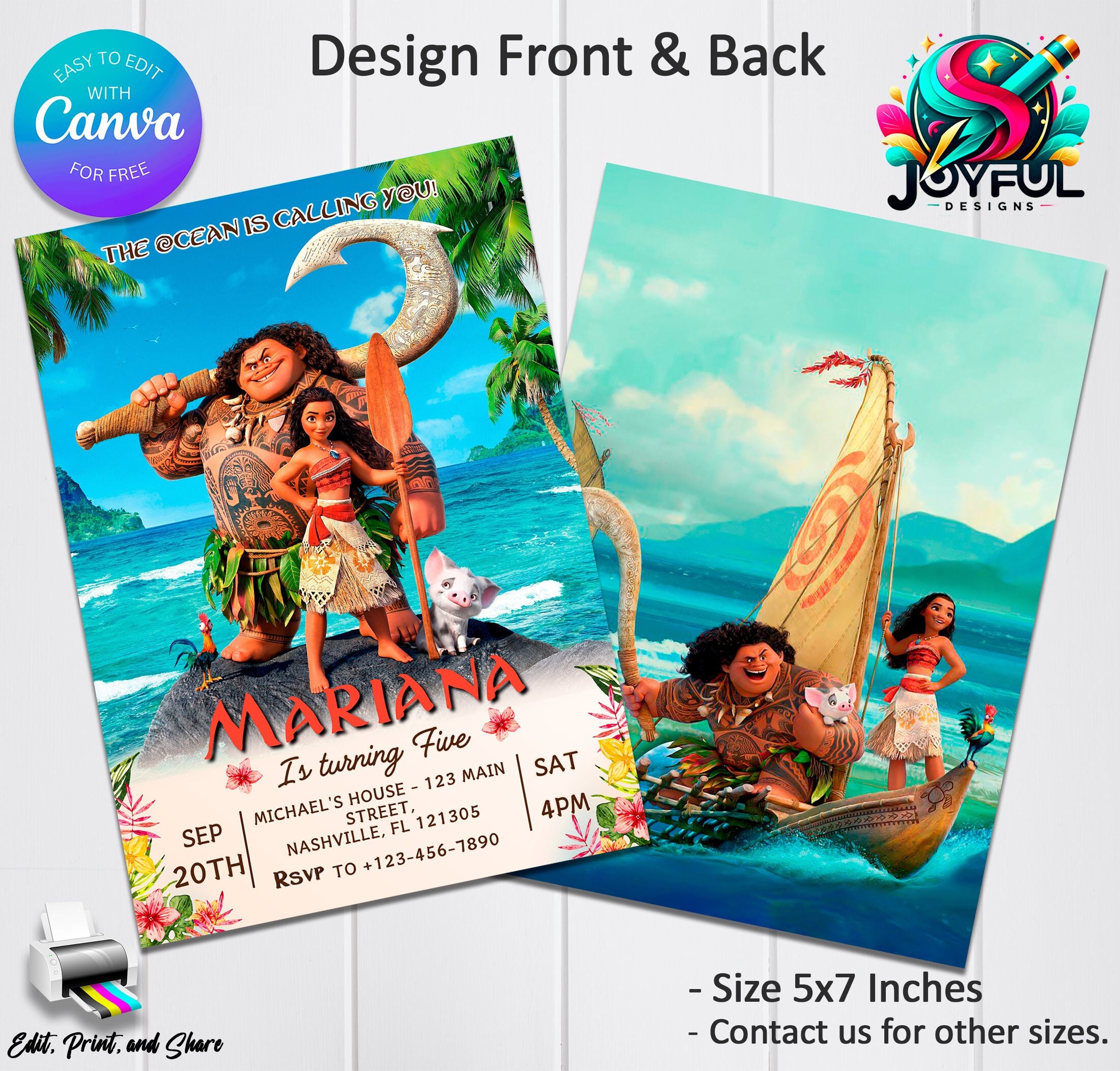 Moana Birthday Invitation | Editable - Printable Invitation Template ...