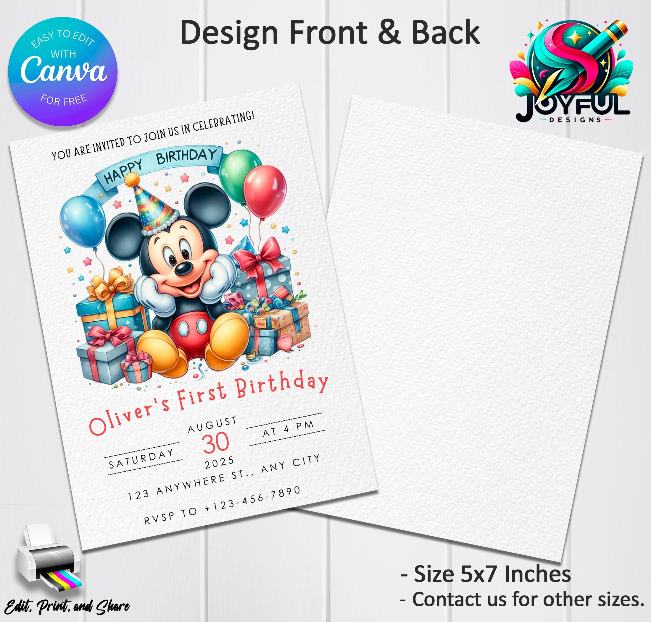 Mickey Mouse Birthday Invitation Editable & Printable Template ...
