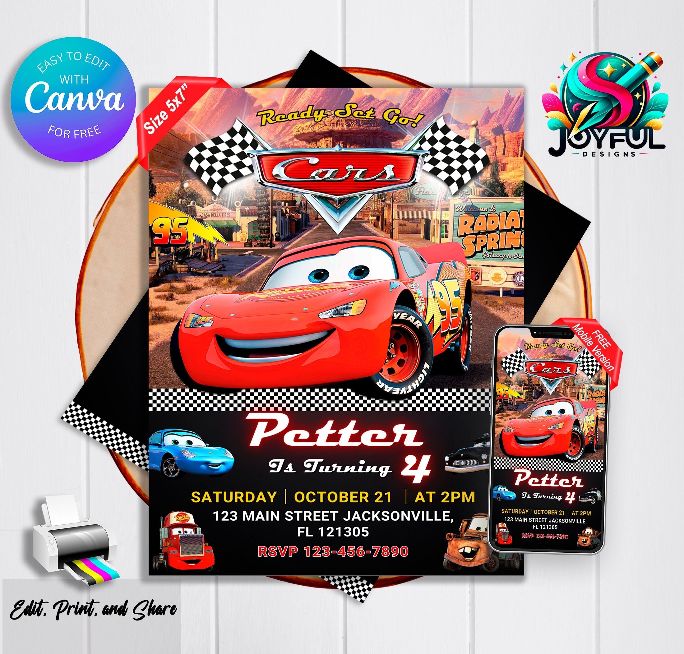 Lightning Mcqueen Birthday Invitation | Editable & Printable Template ...