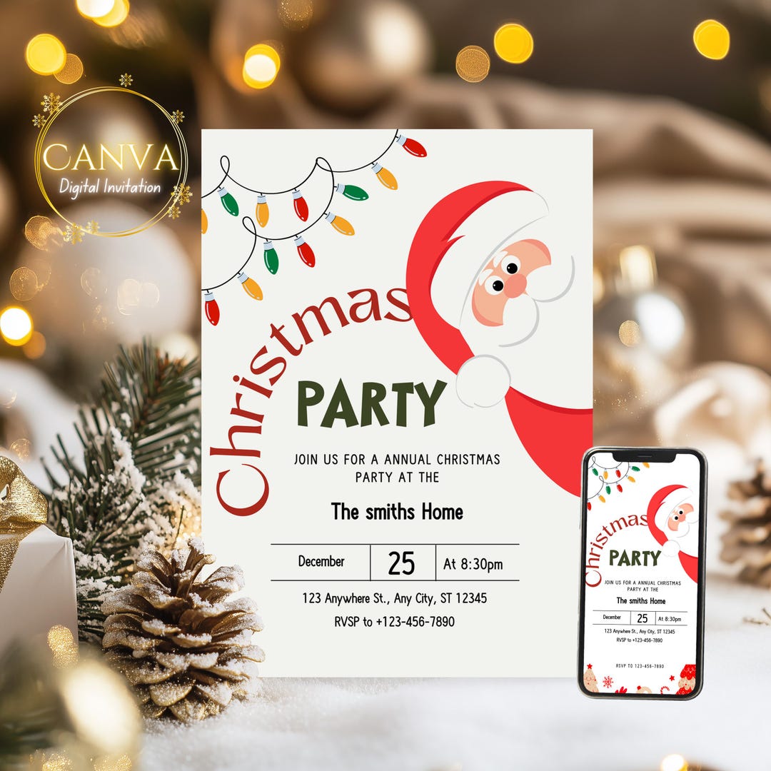 Santa Party Invitation | Editable and Printable Christmas Party Invitation - Santa Claus Design ...