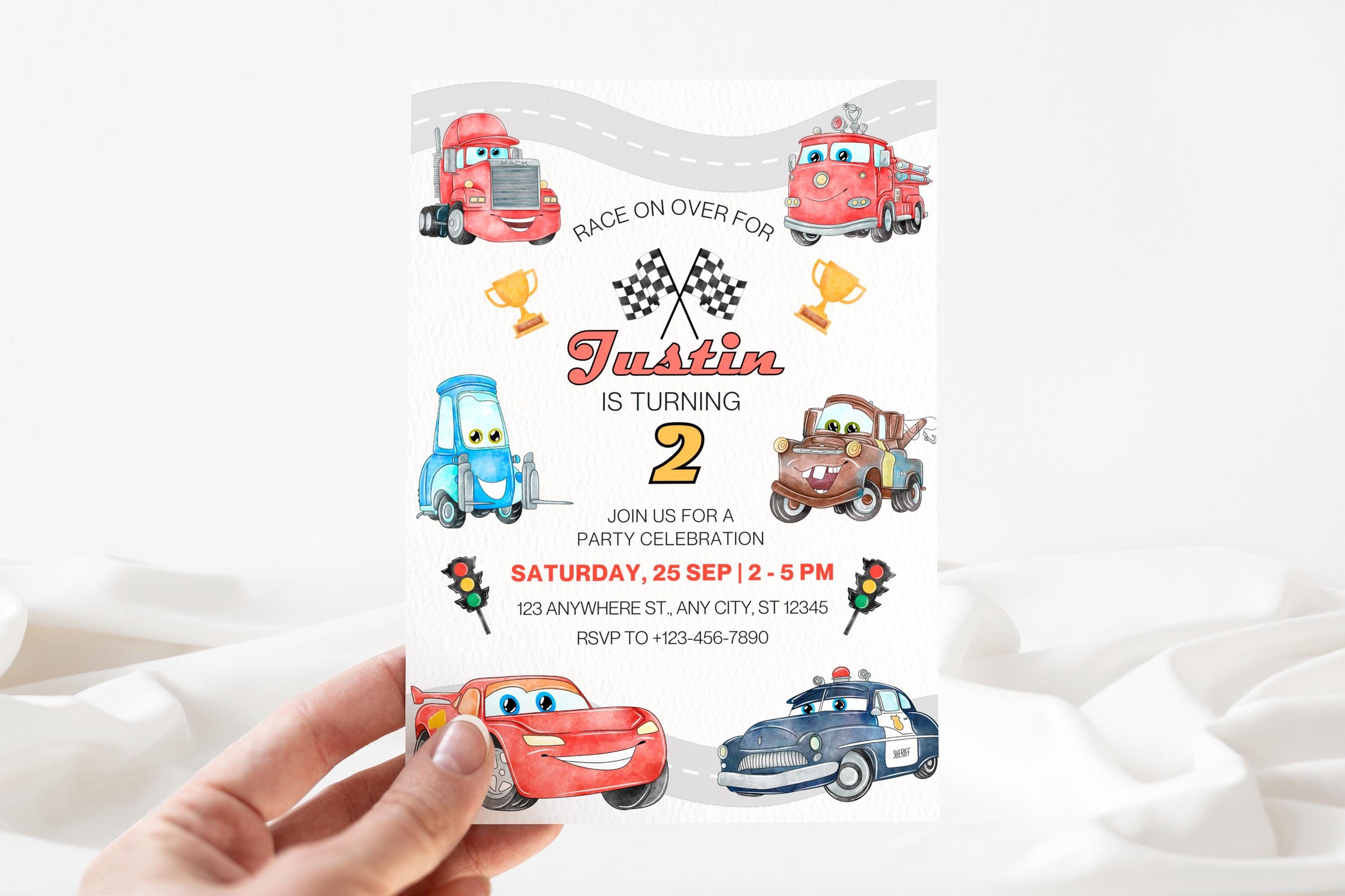 Cars Birthday Invitation: Editable & Printable Template, Lightning ...
