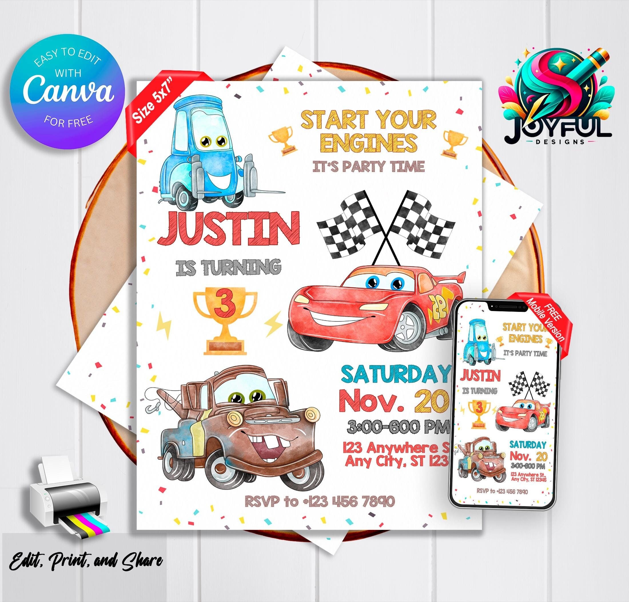 Cars Birthday Invitation | Lightning Mcqueen Party Invitation ...