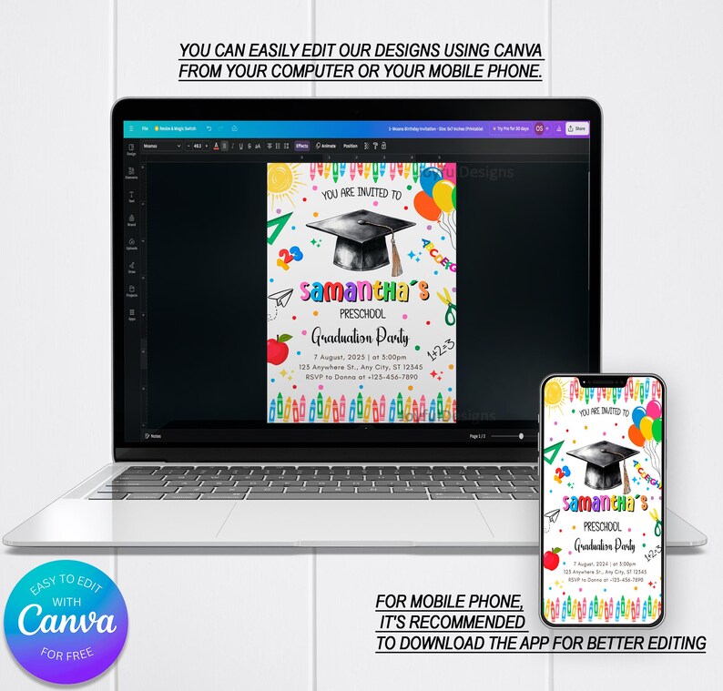 Preschool Graduation Invitation, Pre-k Graduation Invitation, Preschool ...