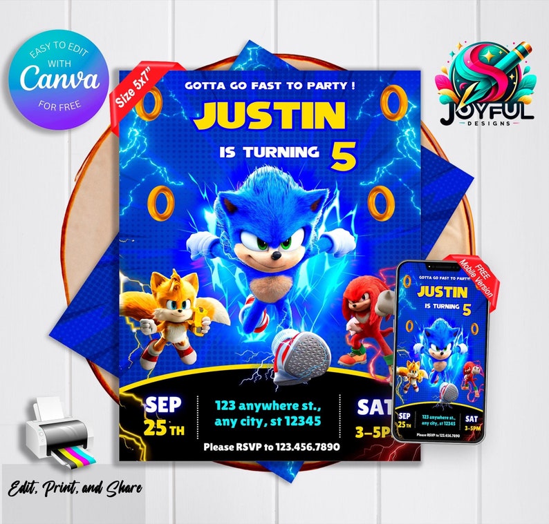 Sonic Birthday Invitation: Editable & Printable Template | Sonic the ...