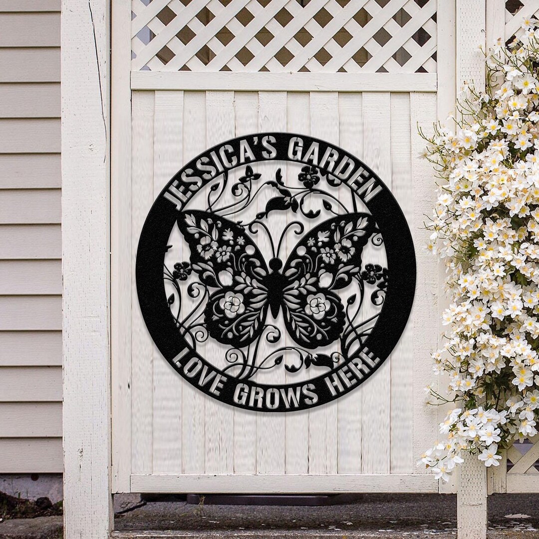 Custom Floral Butterfly Garden Sign, Butterfly Garden Sign ...