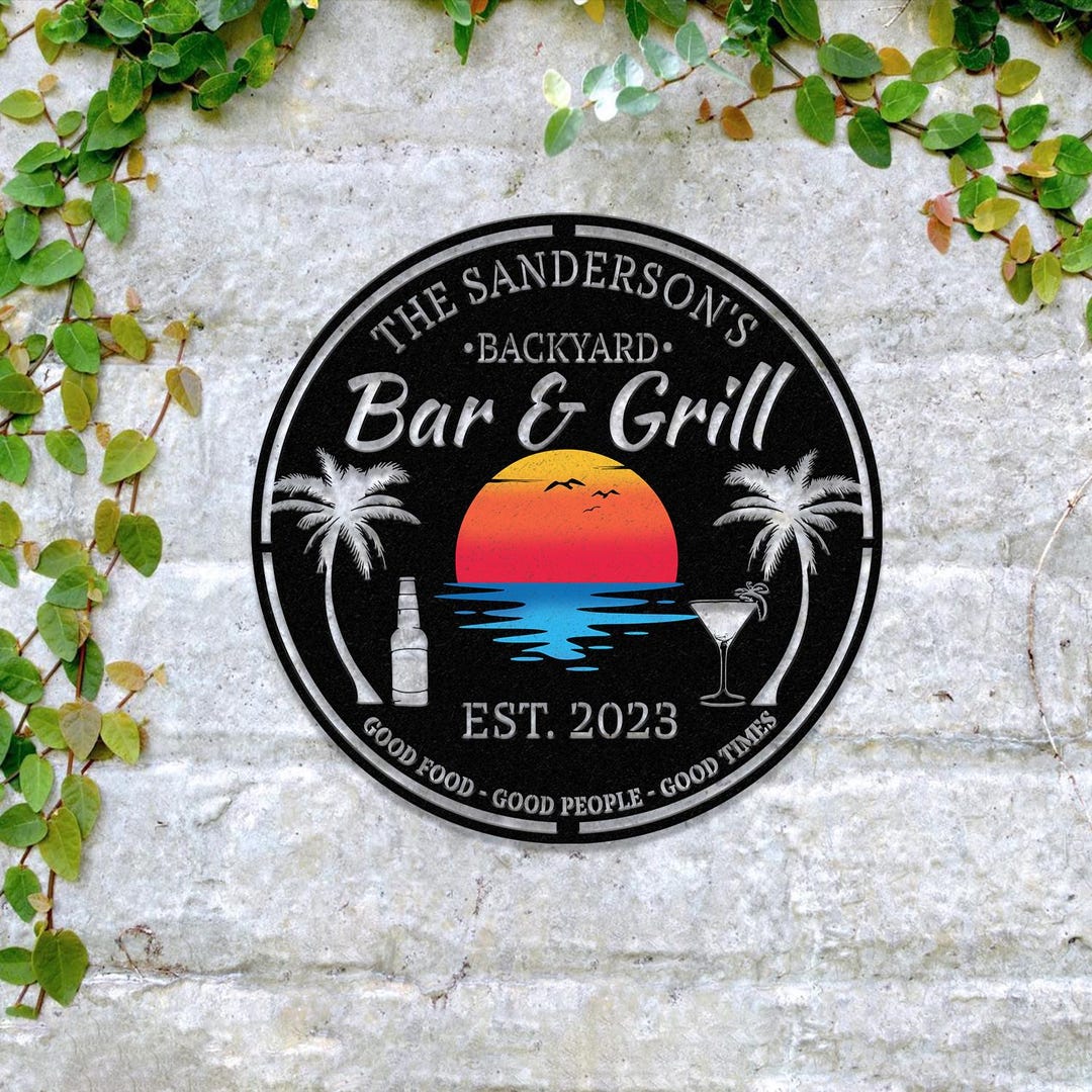 Personalized Backyard Sign LED Light, Custom Bar & Grill Sign, Metal ...
