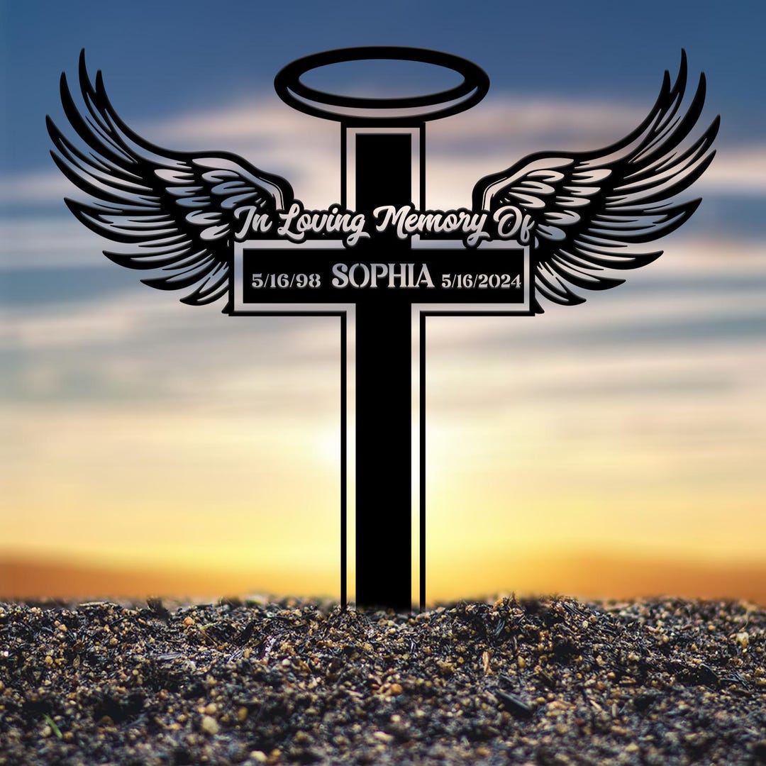 Personalized Angel Wings Metal Cross Memorial Stake, in Memory Cross ...